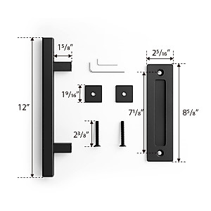 SMARTSTANDARD 2 Pack Barn Door Handles Set, 12" Large Rustic Two-Side Design, Pull and Flush Sliding Door Handle for Gates Garages Sheds Furniture, Black, Square