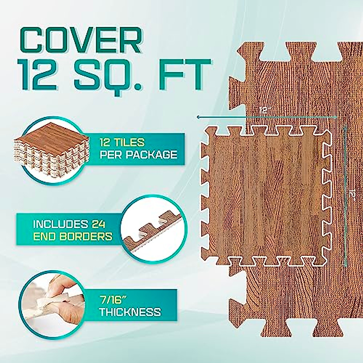 Yes4All Interlocking Floor Mats with Border â€“ Foam Floor Mats/Gym Floor Mats with EVA Interlocking Tiles (12 Square Feet â€“ Oak Wood Dark â€“ 12 Tiles), 12 Count (Pack of 1)
