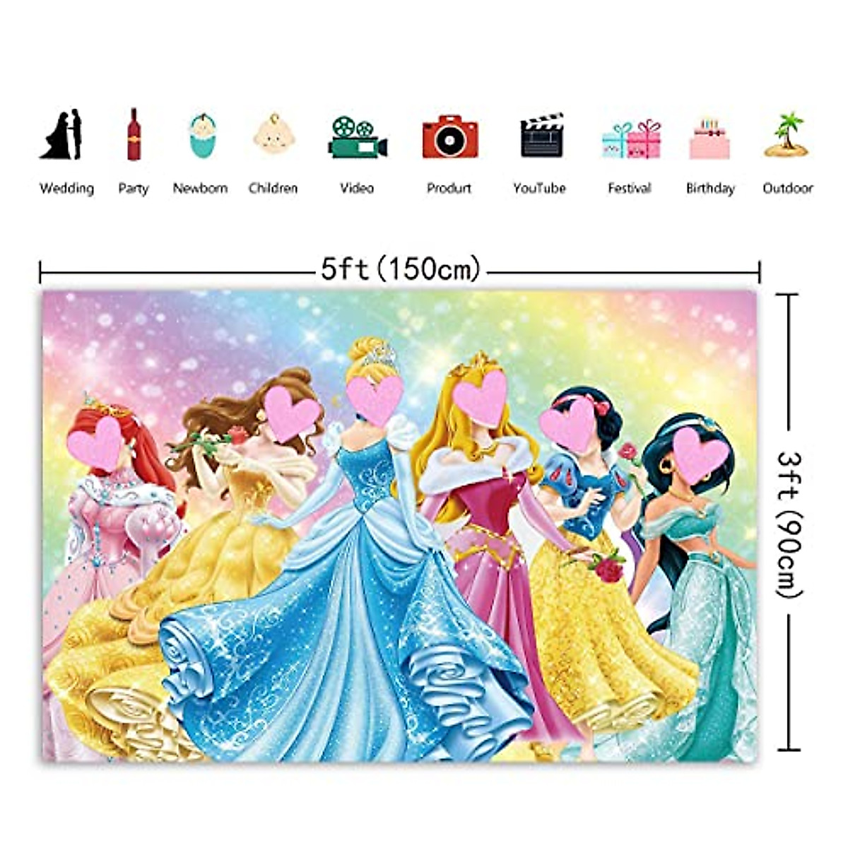 Princess Theme Photography Backdrop Princess Girl Dream Birthday Party Decoration Fantasy Princess Birthday Banner (5x3FT)