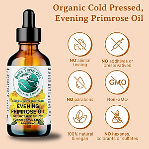 Bella Terra Oils - Organic Evening Primrose Oil 8 oz - Harvested for Excellence, Packed with Nutrients & Omega-6, Perfect Elixir for Enhancing Natural Beauty