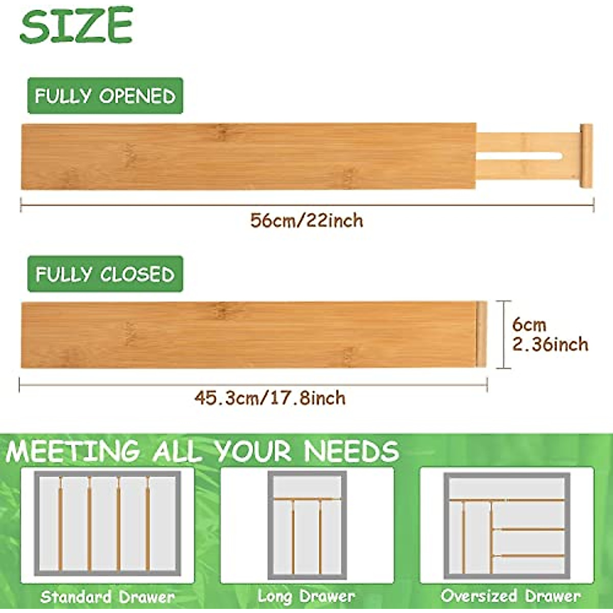 Adjustable Bamboo Drawer Dividers, 6 Pack Large Drawer Divider Organizer Expandable From 17.7-22", Drawer Separators For Kitchen Utensils, Dresser, Bedroom, Clothes, Bathroom