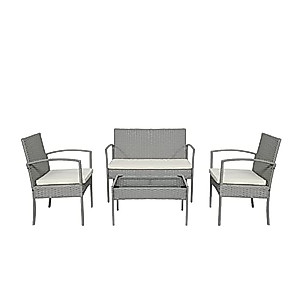 Xuanyue Patio Furniture Set 4 Pieces Outdoor Indoor Use Rattan Chair Wicker Sofa with Cushions for Porch Poolside Balcony Lawn or Backyard (Gray)
