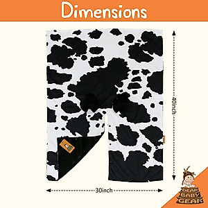 Dear Baby Gear Black and White Holstein Cow Baby Car Seat Canopy with Snap Button Opening and Puffy Bows— Layered Lightweight Cover Keeps Babies Cozy and Sheltered — 40 x 30 Inches