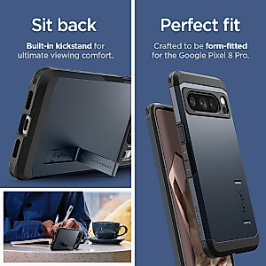 Spigen Tough Armor Designed for Pixel 8 Pro Case (2024) [Kickstand] [Military-Grade Protection] - Metal Slate