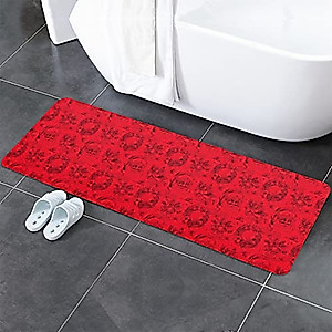 Libaoge Kitchen Mat Rug 1 PCS Christmas Santa Claus Poinsettia Flowers Wreath Red Runner Rug Anti-Fatigue Comfort Memory Foam Standing Mat Non-Slip Floor Door Mat for Bathroom Bedroom 18x47in