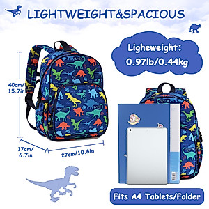 RAVUO Kids Backpack, Cute Dinosaur Backpack for Boys Toddler School Bookbag with Chest Strap