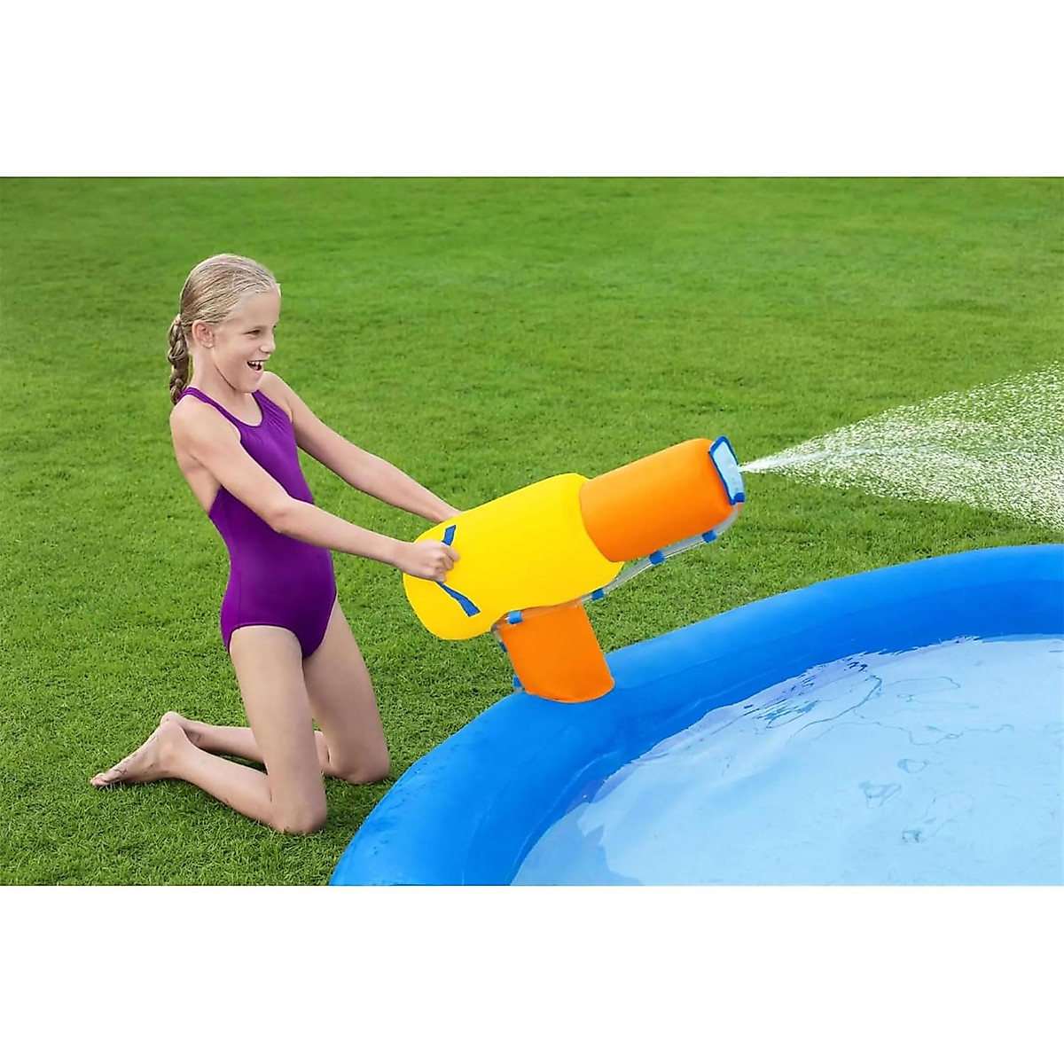 Bestway H2OGO! Mount Splashmore Kids Inflatable Outdoor Backyard Water Slide Splash Mega Park Toy w/Climbing Wall, Slide, Splash Zone, & Spray Blaster.