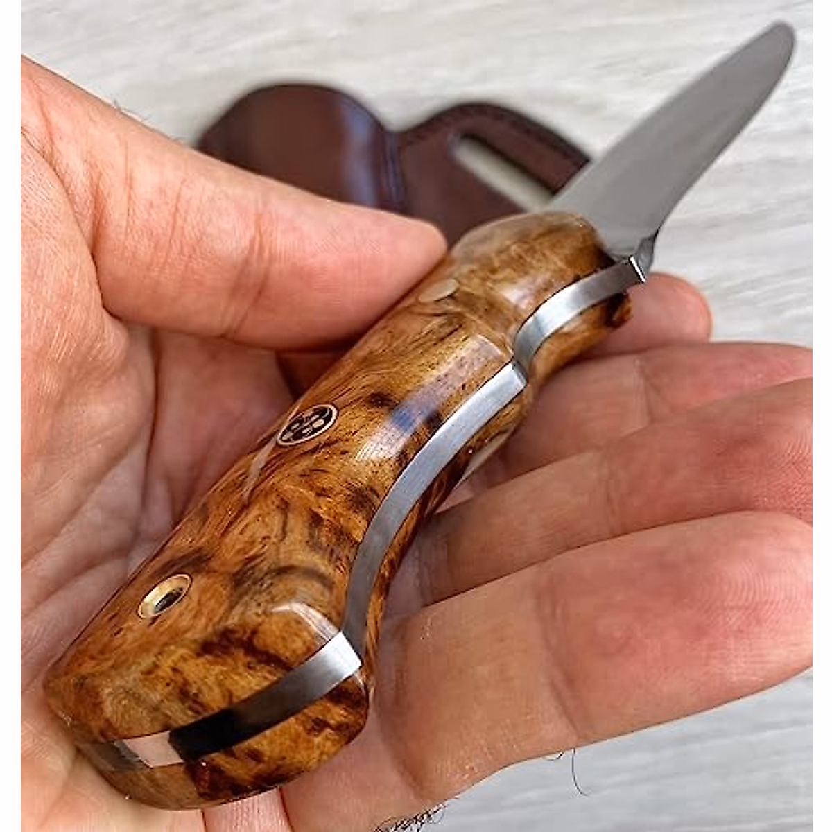 Hunting Knife 1075 Carbon Steel and Chestnut Wood Handle -Blacksmith Made Camping Knife - Bushcraft Knife - Survival Knife with Sheath.