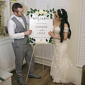 White Easel Stand for Display Wedding Sign & Poster - 63 Inches Tall Easels for Display Holder - Collapsable Portable Poster Easel - Floor Adjustable Metal Painting Easel Tripod