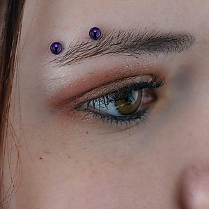 Curved Barbells 16Gx3/8(1.2x10MM) Purple NEON Anodized Over 316L Surgical Steel with 3MM Cone Eyebrow Jewelry