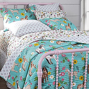 Rod's True Western Horse Girls (Quilt) - Pony Daisy Flower Quilt- Turquoise Pink Yellow Brown Tan Green White - Twin Quilt - Quilt Size (66x86in) - Cotton
