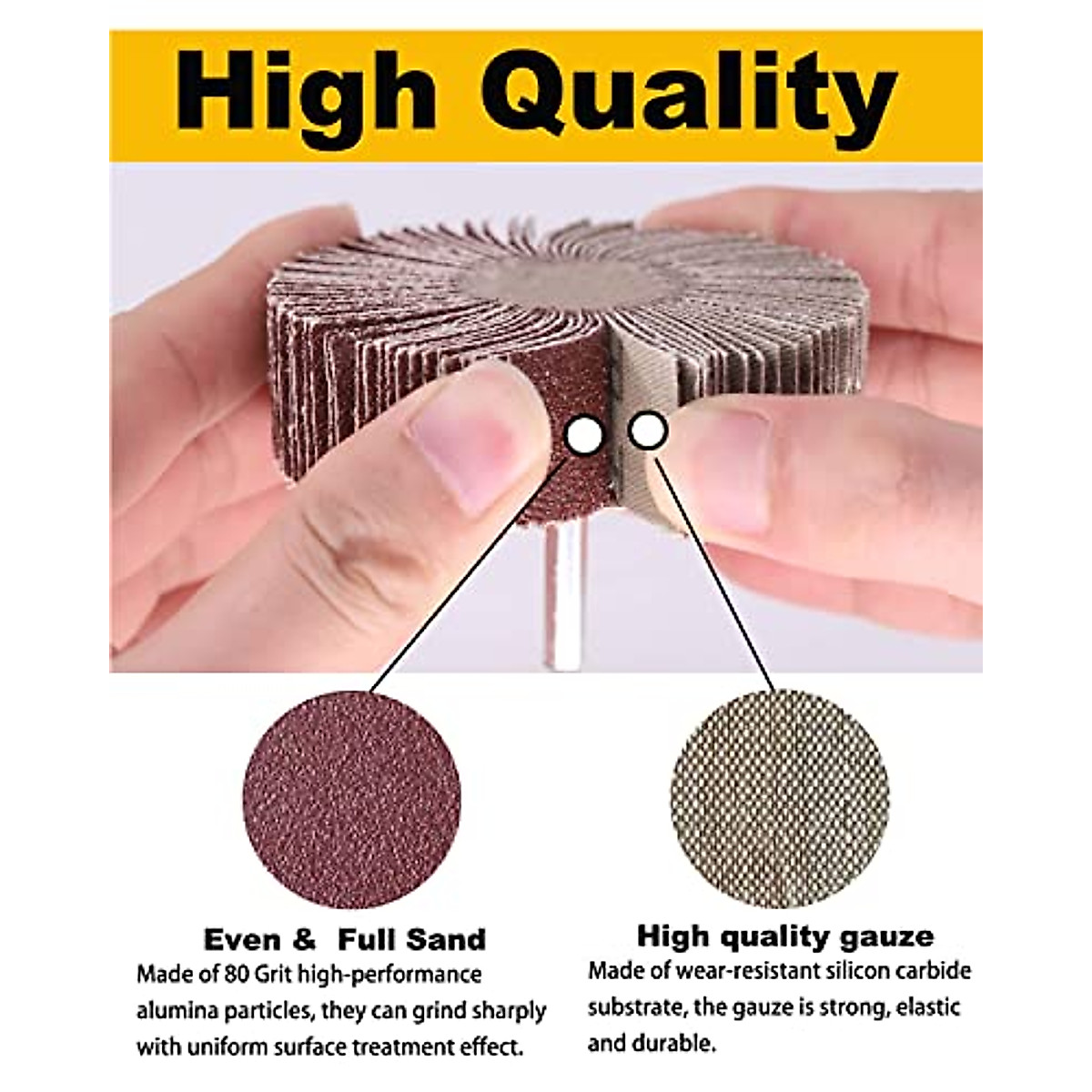SHITIME 16 Pcs 1/4" Shank Abrasive Flap Wheel Sander, SHITIME Aluminum Oxide Cylindrical Shape Sanding Wheel for Removing and Polishing(80 Grit)