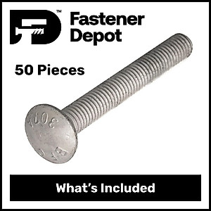 3/8"-16 x 2 Hot Dipped Galvanized Carriage Bolt, Grade A, Full Thread, Quantity 50 - by Fastener Depot, LLC