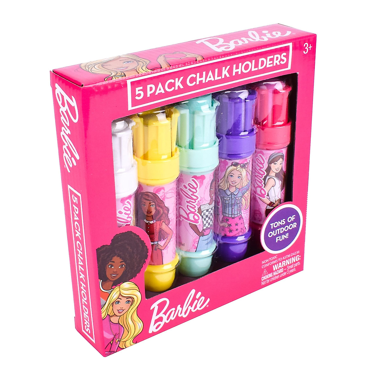 Sunny Days Entertainment Barbie Jumbo Chalk Holders | 5 Chalk Sticks with Holders for Kids | Barbie Outdoor Toys