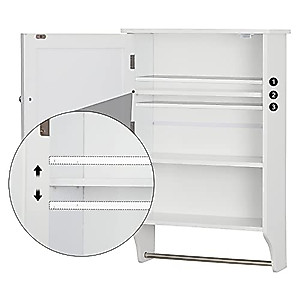 Iwell Bathroom Wall Cabinet with Adjustable Shelf in 3 Positions & Towel Bar, Medicine Cabinet with Door, Wall Mount Bathroom Cabinet, Over The Toilet Space Saver Storage Cabinet, White
