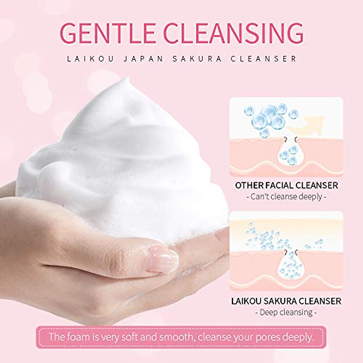 MIESCHER Sakura Face Wash,Cherry blossom Cleanser Facial Skin Cleansing Foaming Repairing Acne Deep Cleansing Moisturizer for Dry Skin & Oily Skin Hydrating Lotion Foam Cleanser Balance Oil Water Daily Cleaning Skincare Products