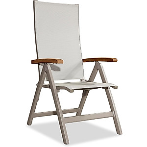 Astomi Outdoor Patio Chair, High Back Portable Folding Chair with 5 Different Angles, Support 600 LBS, Great for Garden, Balcony, Camping, Pool, Beach and Lawn, Single, Champagne&Khaki