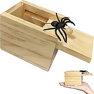 Jishi Spider Box Prank Toy Funny Gag Gift Box Wooden Surprise Present Box for Money Cash Small Gifts, Fun White Elephant Unique Novelty Hilarious Joke Stocking Stuffers for Adults Men Women Kids Teens