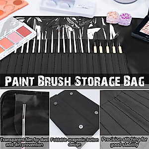 MultiValue Paint Brush Holder, 20 Slots Canvas Pen Holder for Thin Pen&Brush Large Black Nail Art Brush Holder Case Foldable Craft Storage Pouch Organizer for Drawing & Art Supplies (Black)