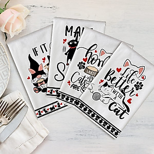 Hexagram Cat Kitchen Towels Set of 4, Cat Lover Gifts Cat Hand Towels for Kitchen Housewarming Farmhouse Kitchen Gifts,Cat Lovers Accessories for Women