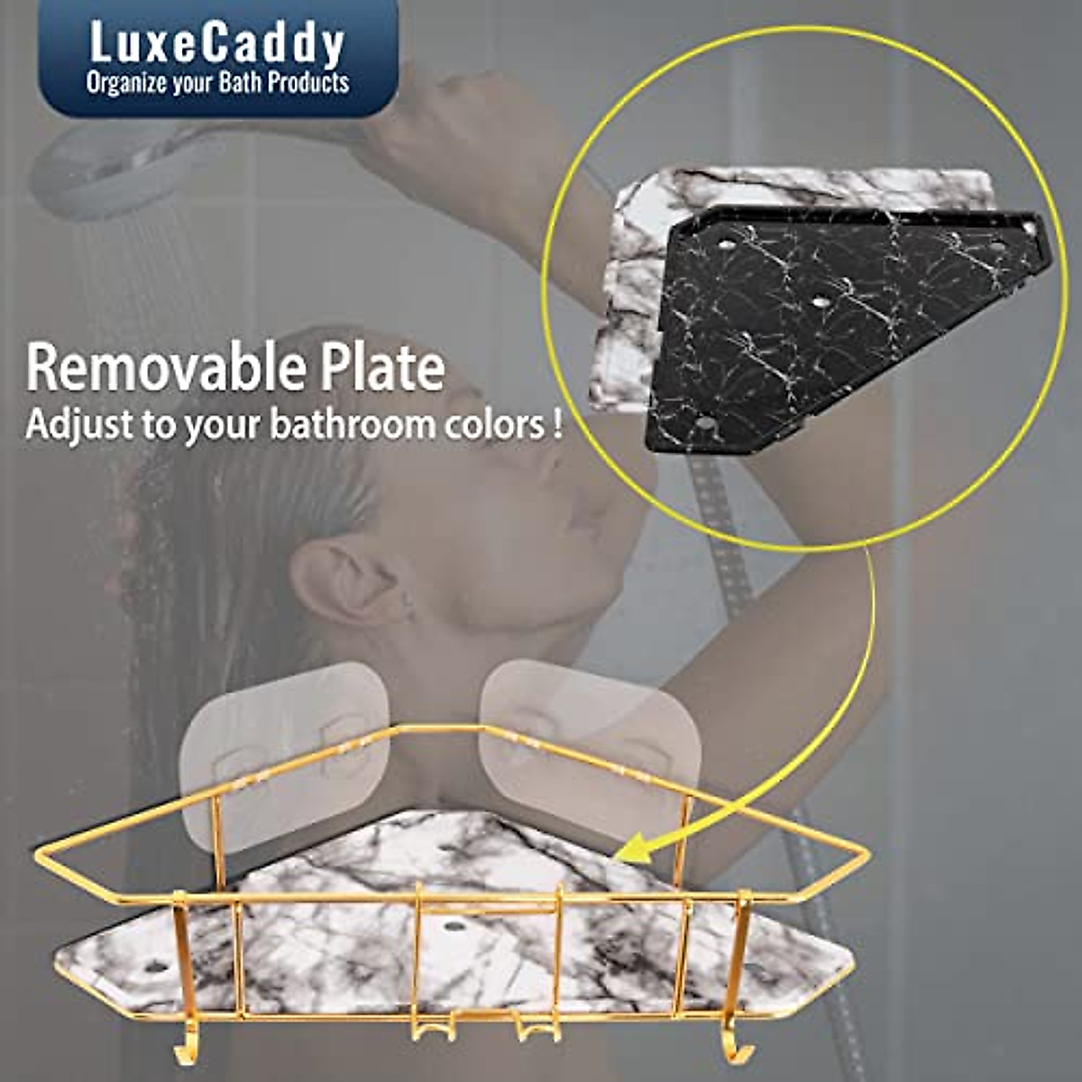 LuxeCaddy Shower Caddy , Corner Shower Caddy ,Shower Organizer, Shower Shelves Inserts for Bathroom Organization, Gold