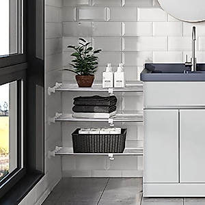 DAHOOMII Adjustable Closet Shelf Divider Tension Rod Expandable Clothes Storage Hanger Coat Rack DIY Stainless Steel Organizer Cabinets Separators Space Saver - Ivory