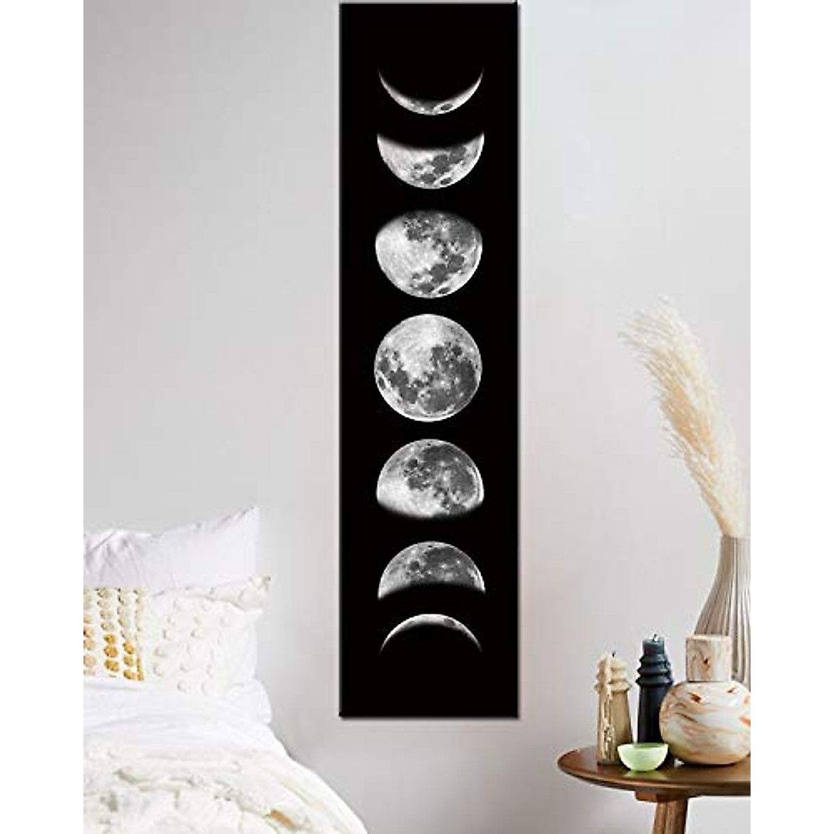 Moon Phase Wall Art Painting, Black and White Moon Canvas Print Poster Wall Art Decoration for Bedroom Living room (Black unframed)