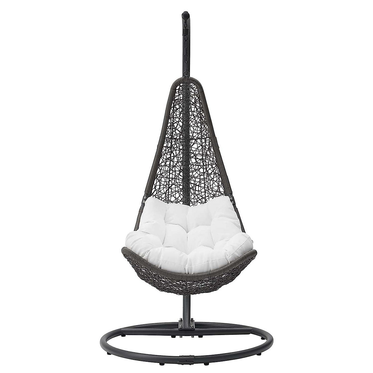 Modway Abate Wicker Rattan Outdoor Patio Porch Lounge Swing Chair Set with Stand in Gray White