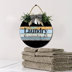 DLONVOH Laundry Open 24 Hours Laundry Sign For Laundry Room Rustic Wood Laundry Room Wall Decor Funny Farmhouse Laundry Decoration for Wash House