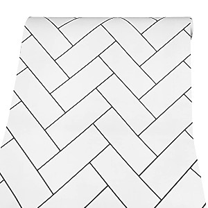 Yifasy Shelf Liner White Grid Black Lines Self-Adhesive Drawer Paper Industrial Style Wall Decor Furniture Sticker 118x17.7 Inch