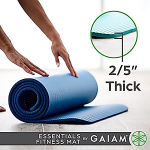 Gaiam Essentials Thick Yoga Mat Fitness & Exercise Mat with Easy-Cinch Carrier Strap, Black, 72"L X 24"W X 2/5 Inch Thick