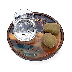 Wood Decorative Tray Round Serving Trays,Ottoman Tray Platter Coffee Table Trays for Home,Restaurant,Hotel,Deco,Food,Tea Tray