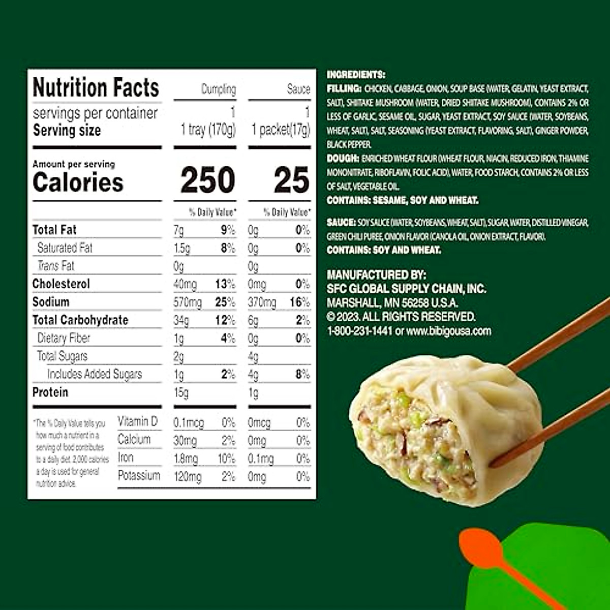 Bibigo Chicken and Vegetable Steamed Dumplings, 6 Oz