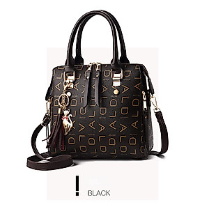 HHAMZONE Purses and Handbags for Women PU Leather Top Handle Satchel Fashion Ladies Shoulder Bag Tote Purse Messenger Bags (Black)