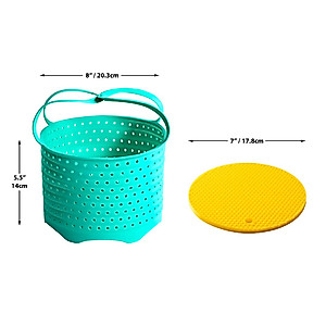 YERETOLO Silicone Steamer Basket for 6 & 8qt instant pot, ninja pressure cooker- Food Safe BPA free- Foldable Colander with Silicone handles - Includes Silicone Pot Holder Trivet Mat