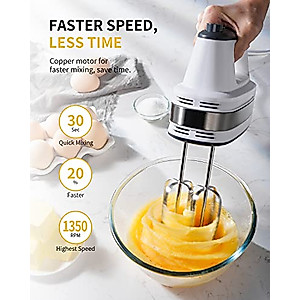 SHARDOR Electric Hand Mixer, 5 Speed & Turbo Electric Mixer with 5 Stainless Steel Accessories, Handheld Mixer for Whipping, Mixing Cookies, Brownie, Cakes, Dough Batters, Snap-On Storage Case, Silver