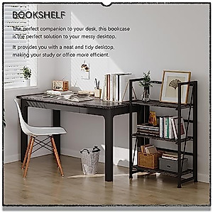 4NM No-Assembly Folding Bookshelf Storage Shelves 3 Tiers Vintage Bookcase Standing Racks Study Organizer Home Office (Gray and Black)