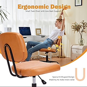 Armless Desk Chair - Small Home Office Chair with Wheels, PU Leather Low Back Task Chair with Lumbar Support, Adjustable Height 360° Rolling Swivel Computer Chair without Arm for Small Space
