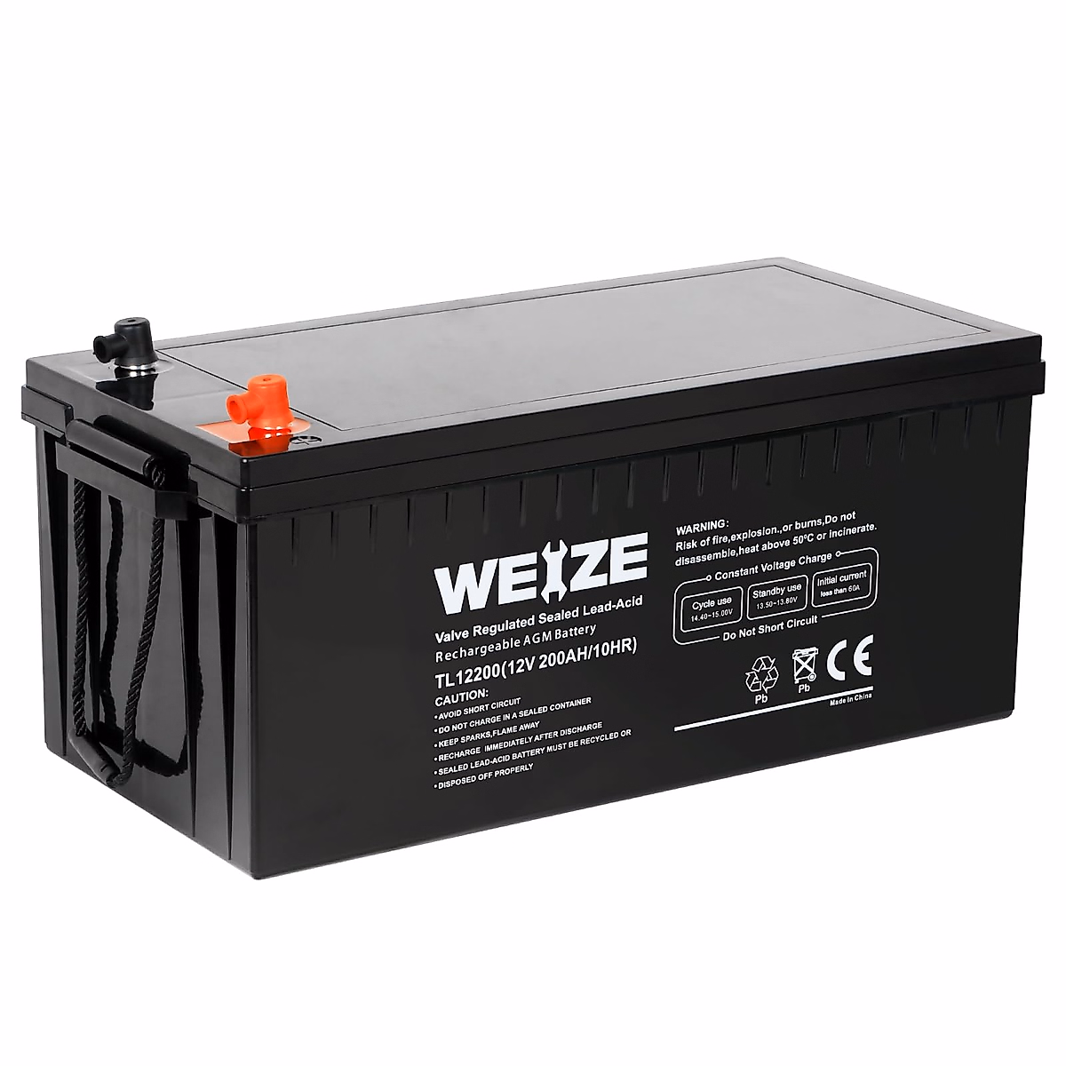 WEIZE AGM Group Size 4D Battery, 12 Volt 200Ah Deep Cycle Battery Perfect for RV, Caravan, Camping, Camper Trailers, Camper Vans, Motor-Homes, Marine, 4WDs & Off Grid Solar