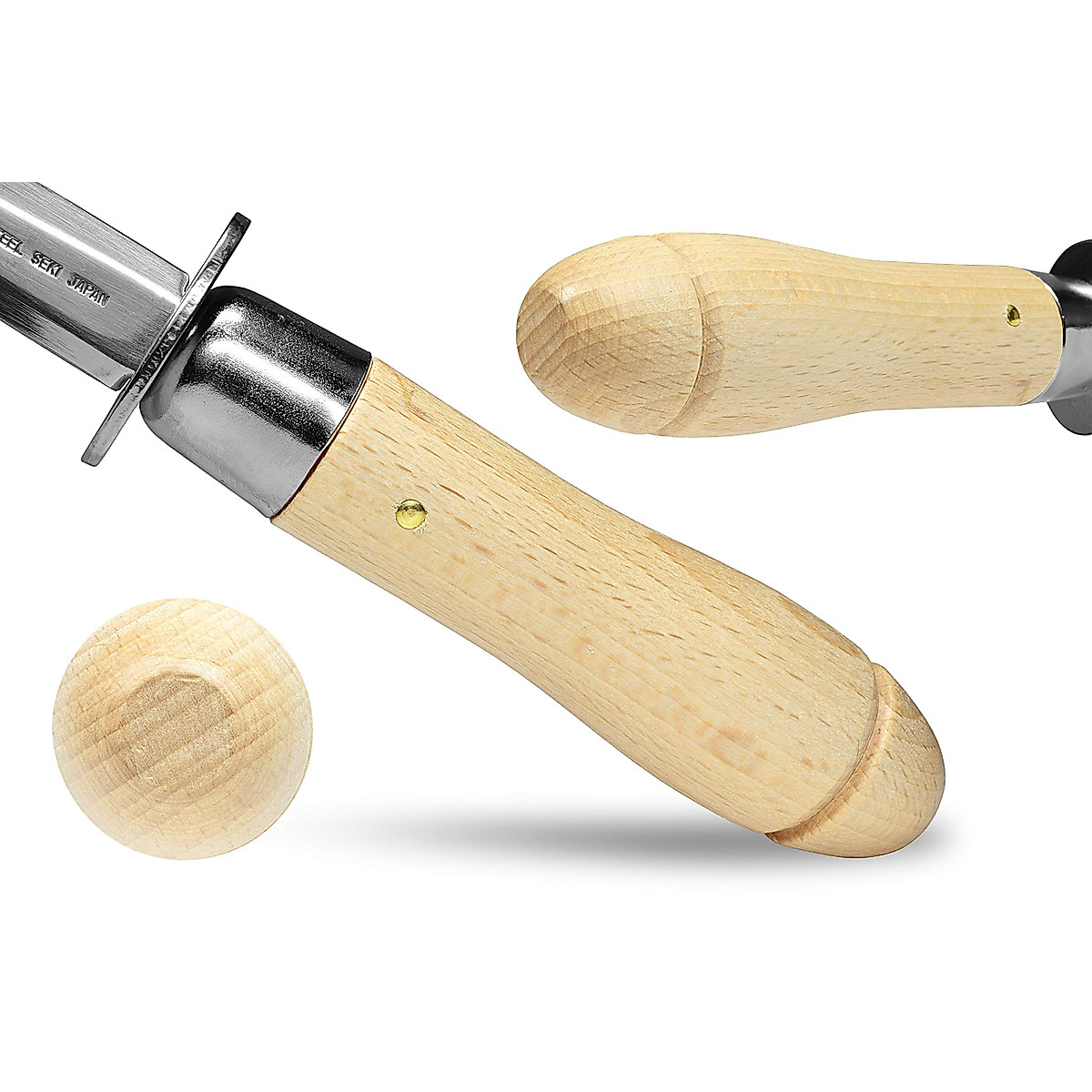 Seki Japan Oyster Knife, Japanese Hand Guard Shellfish Opener, Oyster Shucking 3.7 inch (96 mm) Stainless Blade, Beech Wood Handle