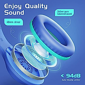 Mevoix Kids Headphones Wired, 94dB Volume Limit Over Ear Kids Headphones for School, Foldable Kids Headphones with Mic for Boys Girls Teens, Wired Toddler Headphones for iPad Tablet Kindle