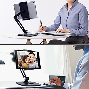 B-Land Adjustable Tablet Stand, Desktop Tablet Holder Mount Foldable Phone Stand with 360° Swivel Phone Clamp Mount Holder, Compatible with 4-13" Tablets/Phones,Nintendo Switch, Kindle (Black)