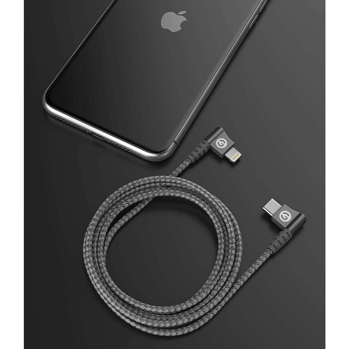 GALVANOX Right Angle Lightning to USB-C Cable (Apple MFi Certified) Braided iPhone Charger L-Shape Cord for Fast Charging iPhone 12/13/14 Pro Max/SE/11/Xs/XR