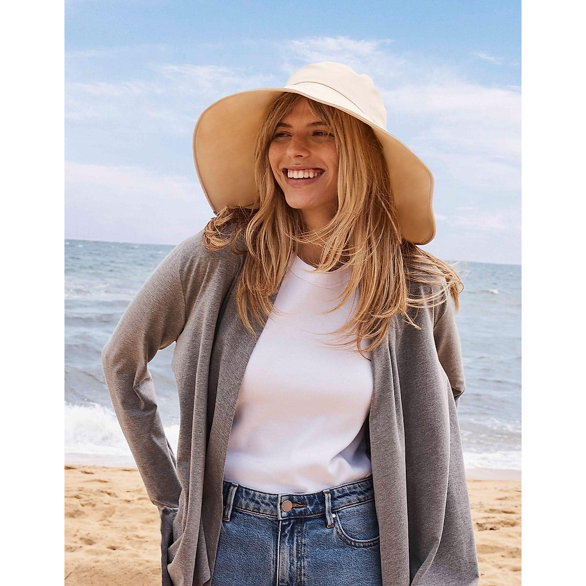 Solbari Ultra Wide Brim Sun Hat UPF50+ Packable UV Sun Protection Hats with Full Coverage Brim, Vanilla/Beige, Small-Medium