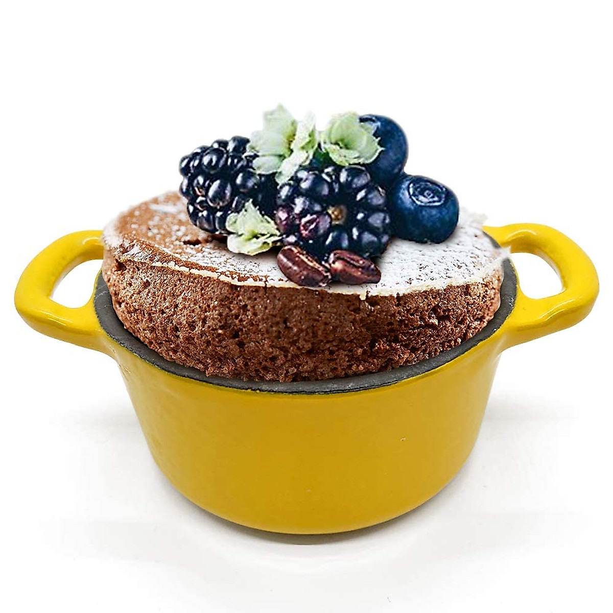 RJ Legend 8.5 oz. Mini Cocotte with Lid, Set of 3 Small Dutch Oven for Baking, Enameled Cast Iron Ramekin, 0.25 Quart, Orange/White/Yellow, 3 Piece