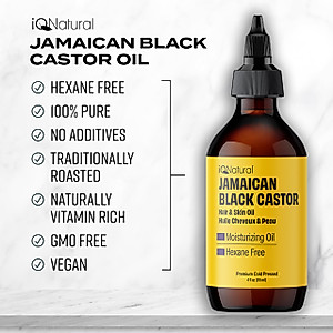 IQ Natural Jamaican Black Castor Oil for Hair Growth and Skin Conditioning, 100% Pure Cold Pressed, Scalp, Nail and Hair Oil - (2 PACK Unscented) (4oz)