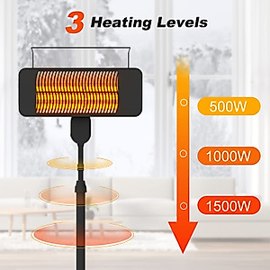 Outdoor Patio Heater Garage 1500W Heater With Timer 3 Modes Fast Heating , Height & Angle Adjustable ,Tip-Over & Overheat Protection, Electric Heaters Wall-Mounted/Standing Garage Backyard Camping