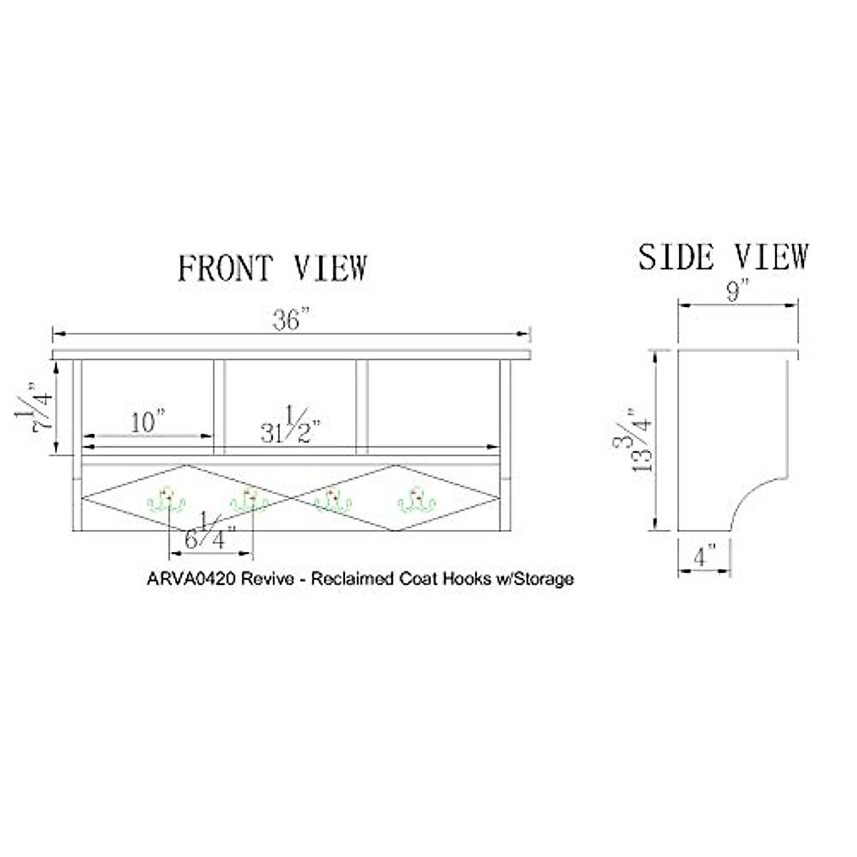 Alaterre Furniture Renew Reclaimed Wood Wall Mounted Coat Hook with 3 Storage Cubbies, Natural,Brown