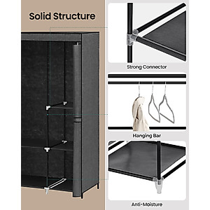 Hzuaneri 47.6-inch Closet Wardrobe, Portable Closet for Bedroom, 2 Clothes Rail with Non-Woven Fabric Cover, Clothes Storage Organizer, 5 Compartments, Black WO0503BC