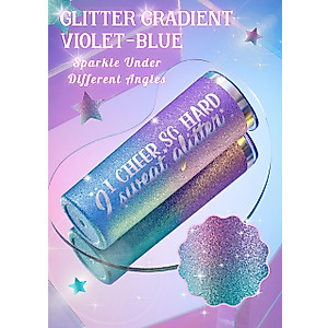Onebttl Cheerleader Glitter Tumbler Gifts For Girls - 20oz/590ml Stainless Steel Insulated Tumbler with Straw, Lid - Gift for Cheerleading, Coach or Cheer Squad - Sweat, Glitter Purple Blue
